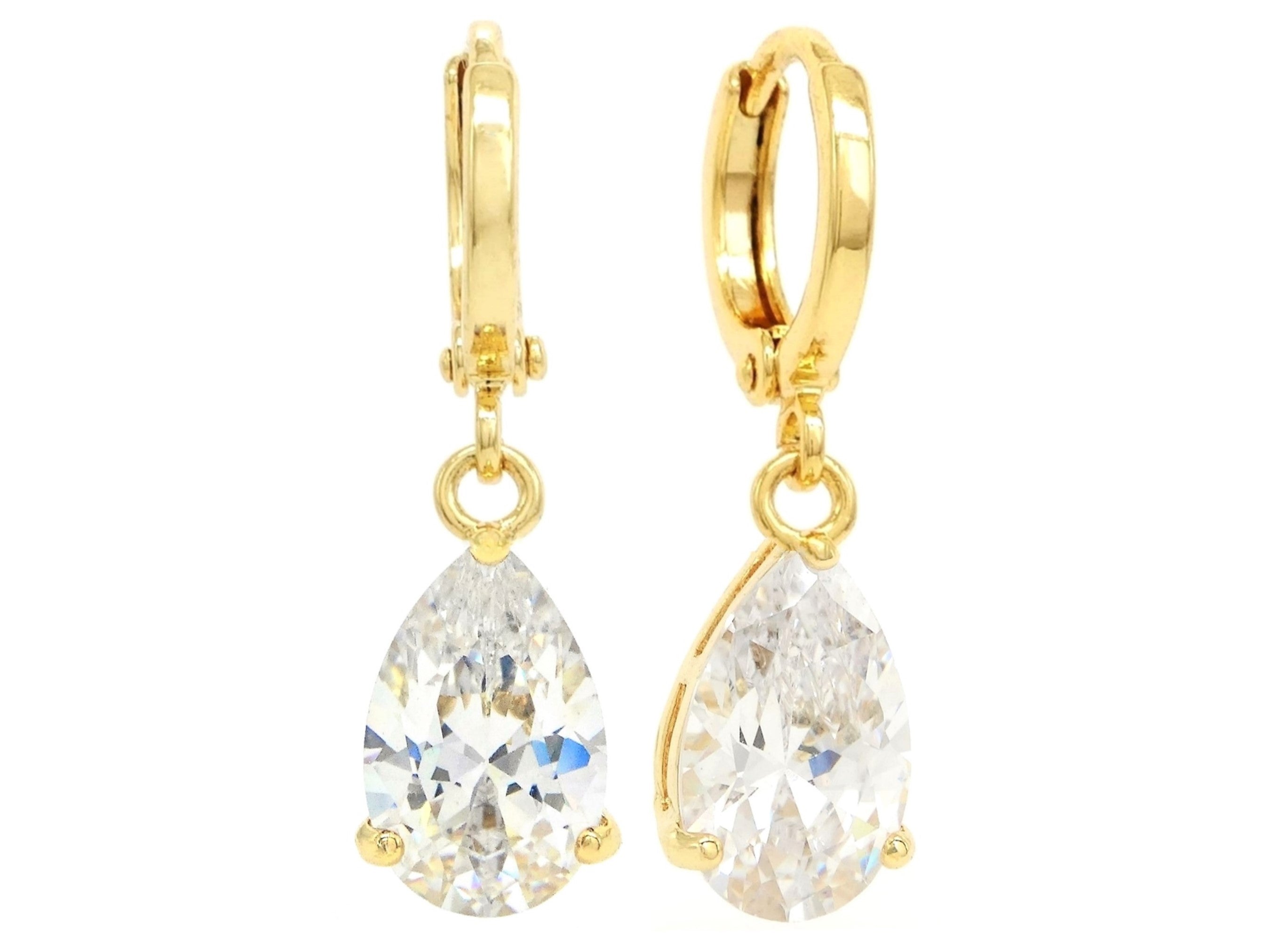 Clear Raindrop Gem Gold Earrings – GOLDWINTER